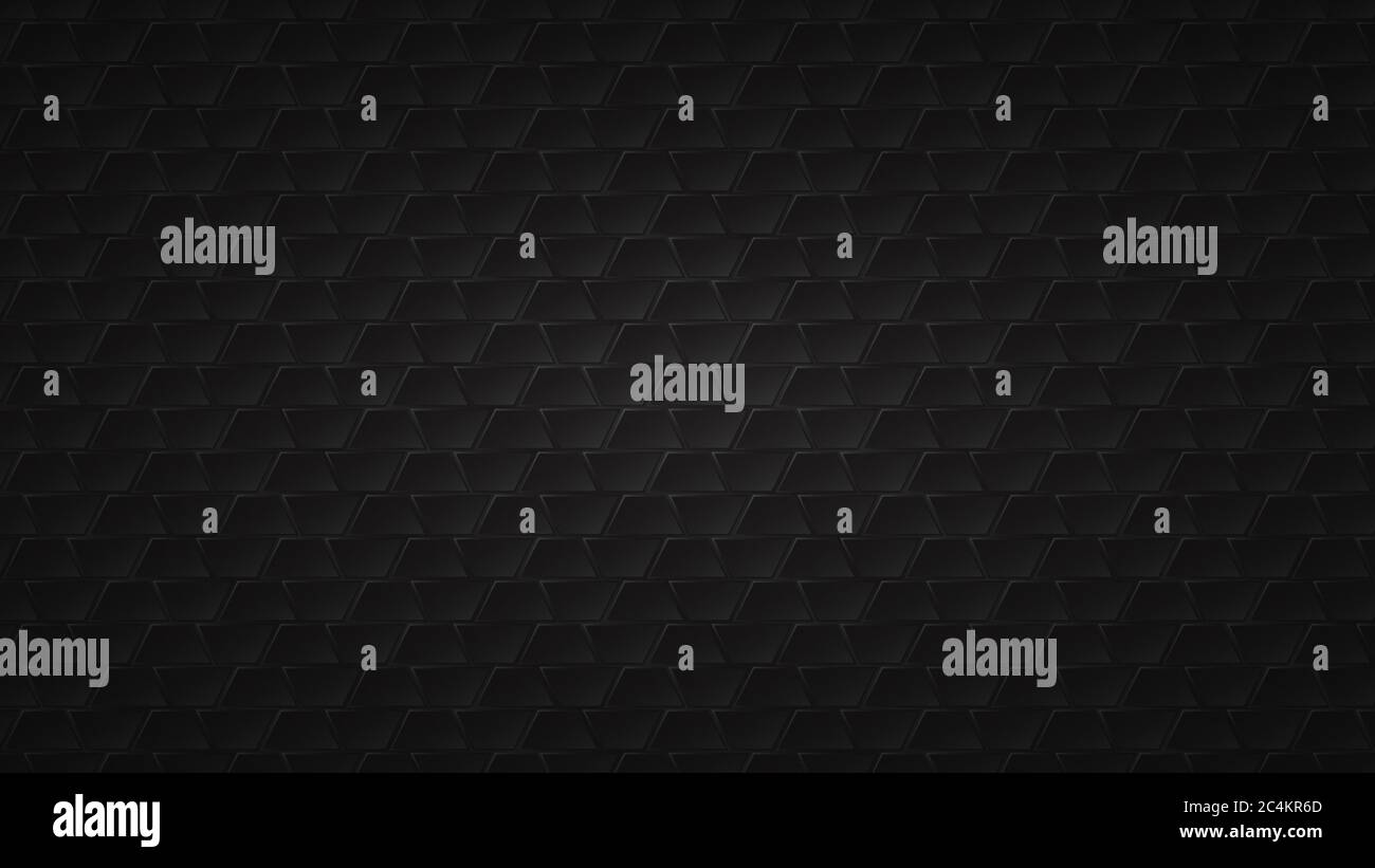 Abstract dark background of black trapezium tiles with gray gaps ...