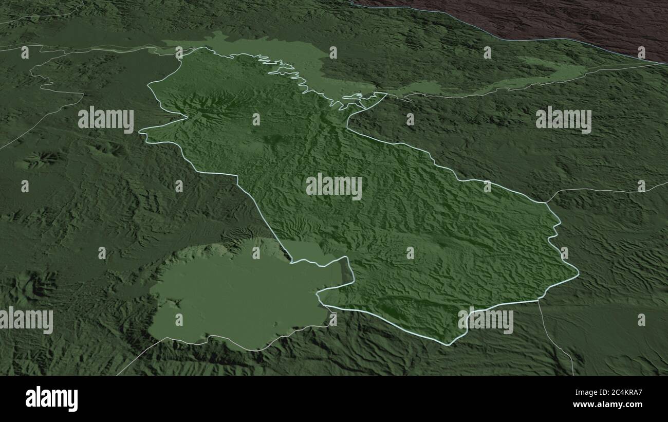 Zoom in on Cuscatlán (department of El Salvador) outlined. Oblique ...