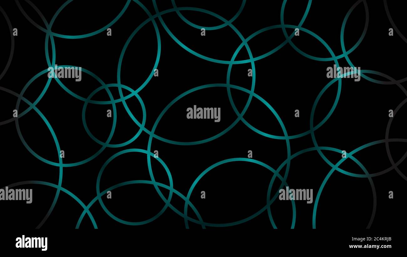 Abstract dark background of intersecting circles in light blue colors ...