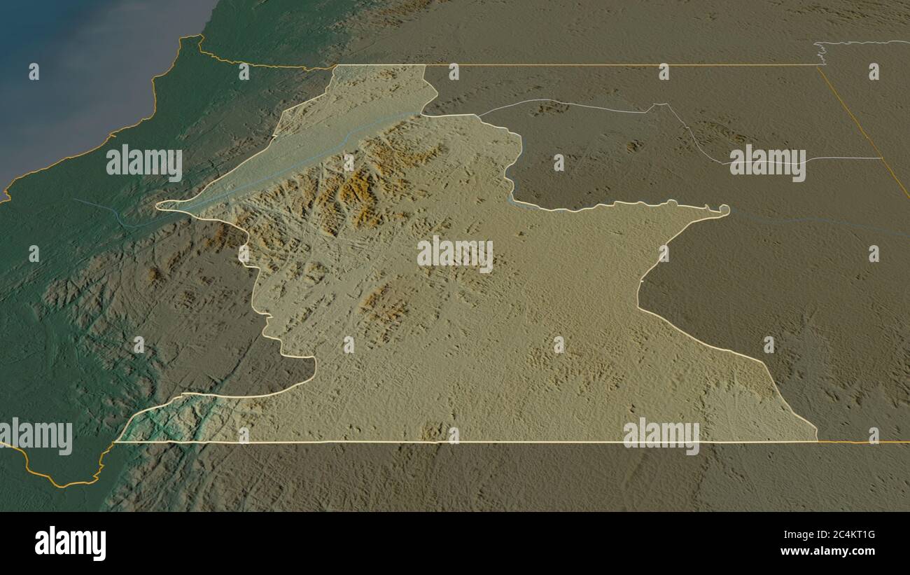 Zoom in on Centro Sur (province of Equatorial Guinea) outlined. Oblique ...
