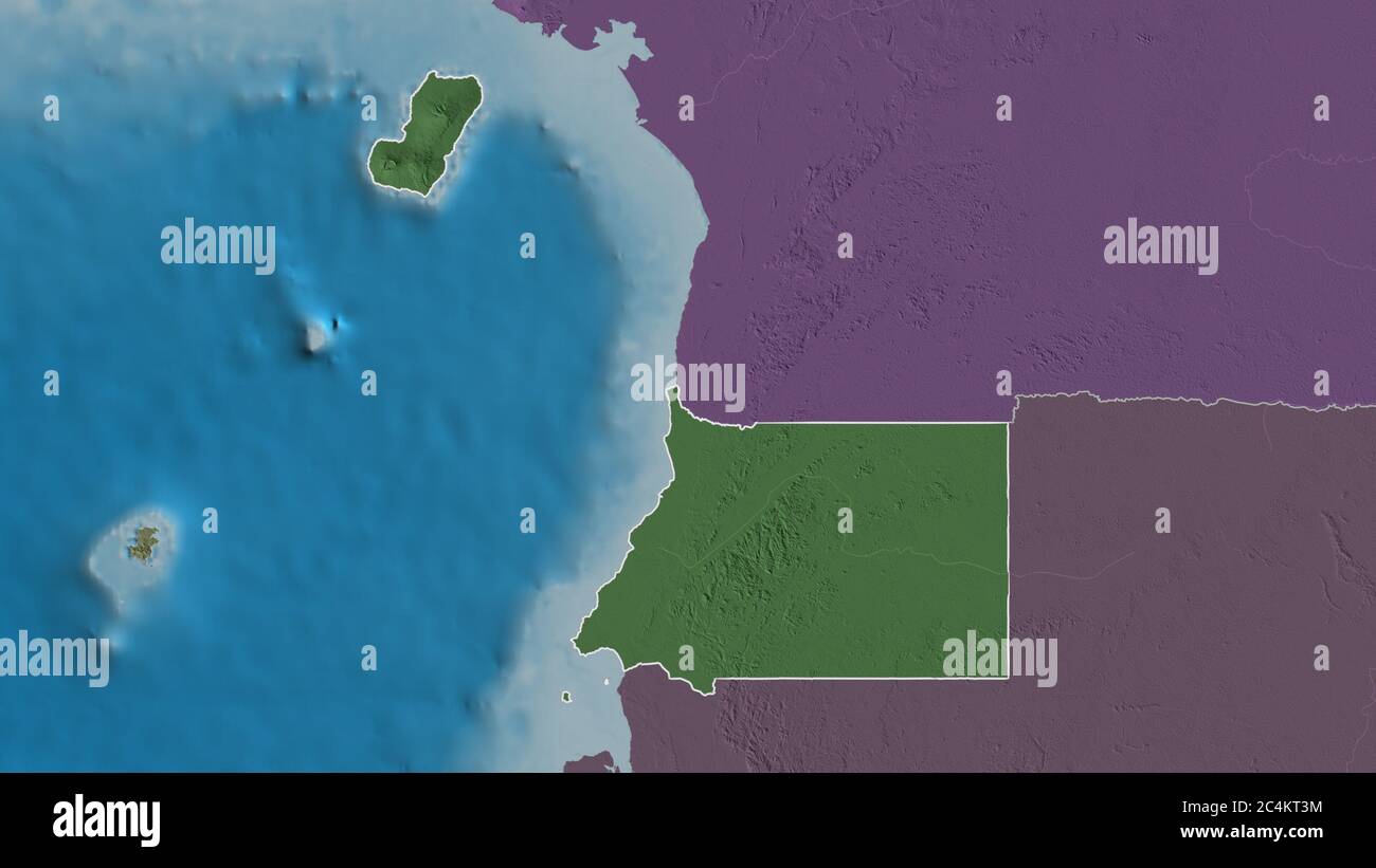 Outlined shape of the Equatorial Guinea area. Colored and bumped map of ...