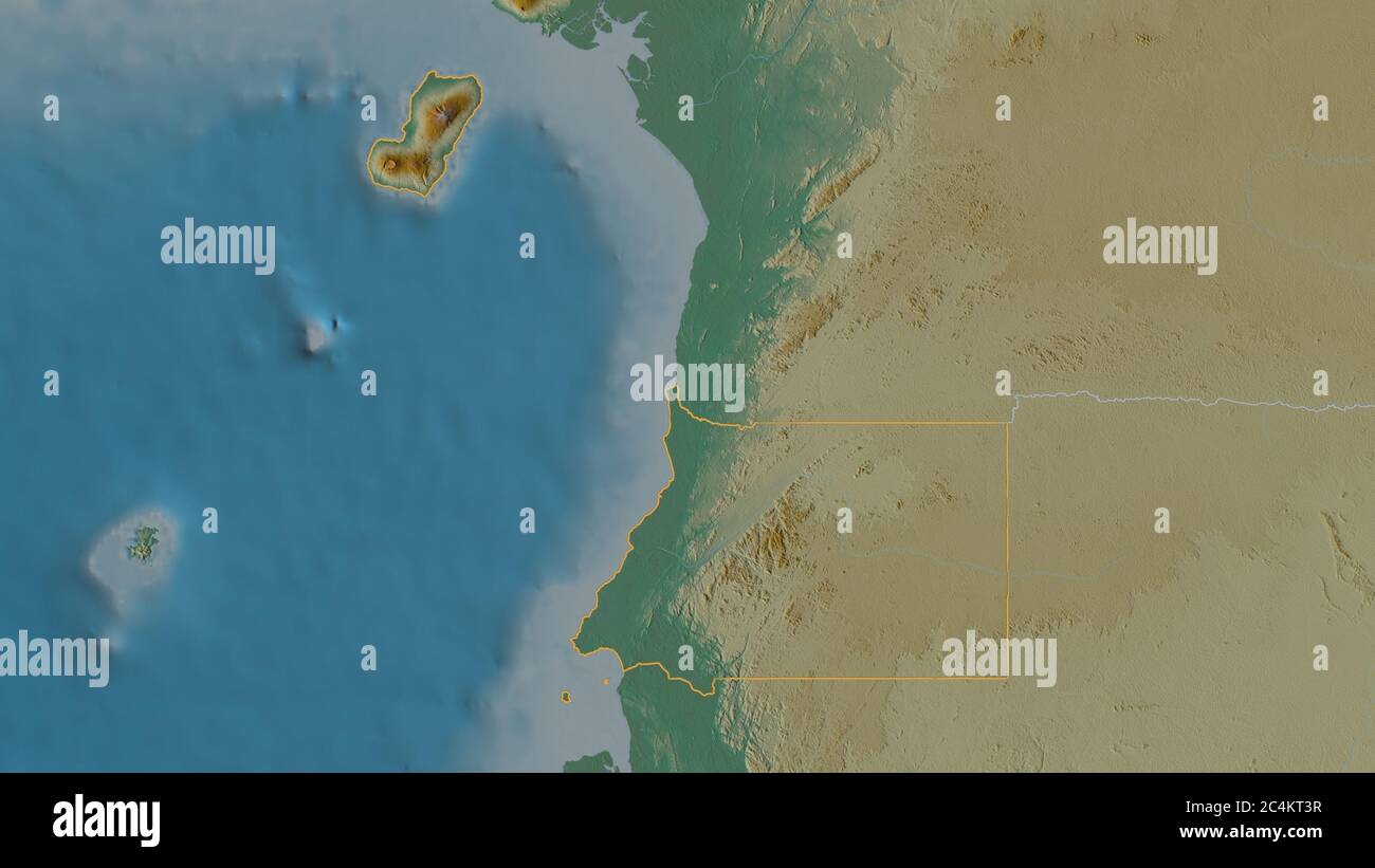 Outlined shape of the Equatorial Guinea area. Topographic relief map ...