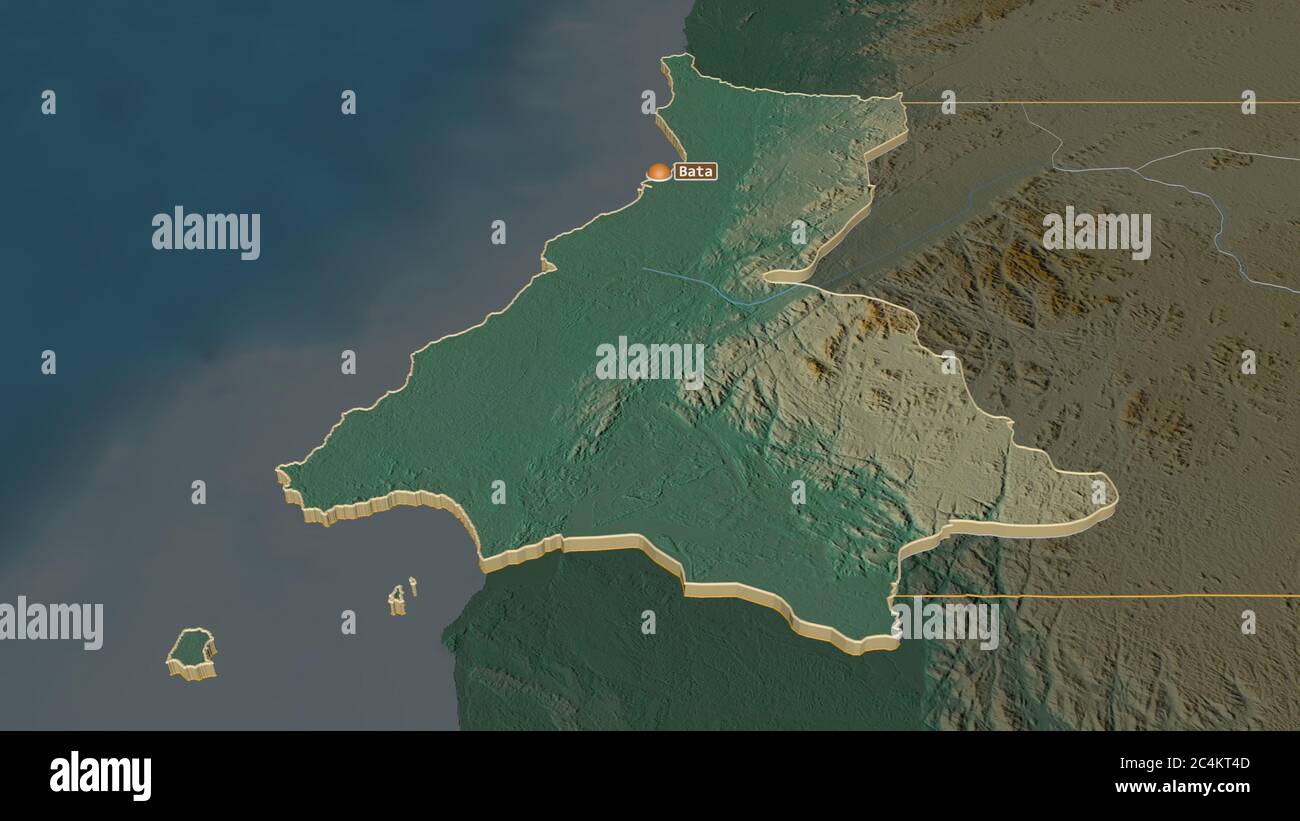 Zoom in on Litoral (province of Equatorial Guinea) extruded. Oblique ...