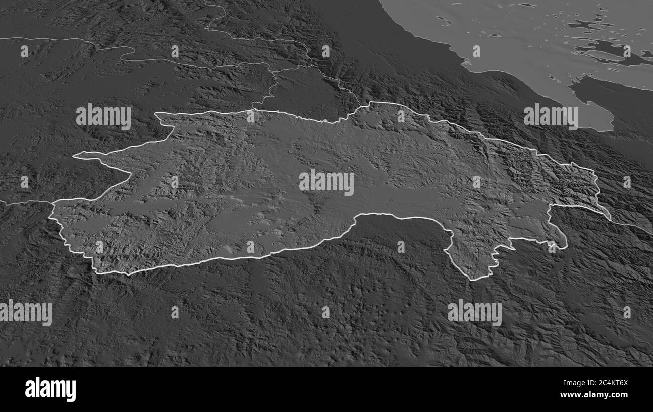 Zoom in on Debub (region of Eritrea) outlined. Oblique perspective ...