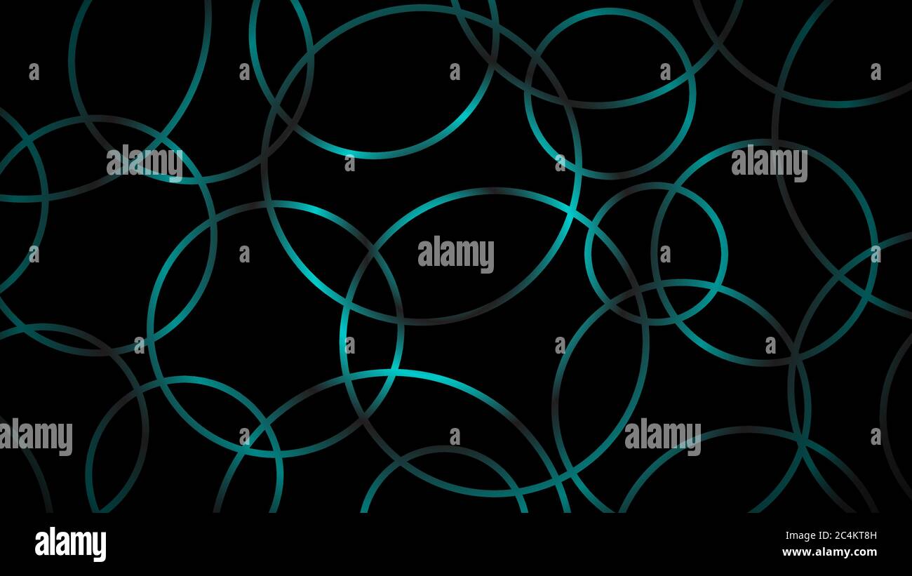 Abstract dark background of intersecting circles in light blue colors ...