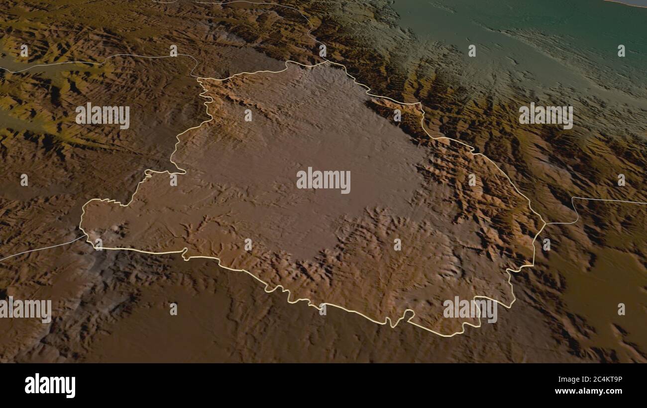 Zoom in on Maekel (region of Eritrea) outlined. Oblique perspective ...