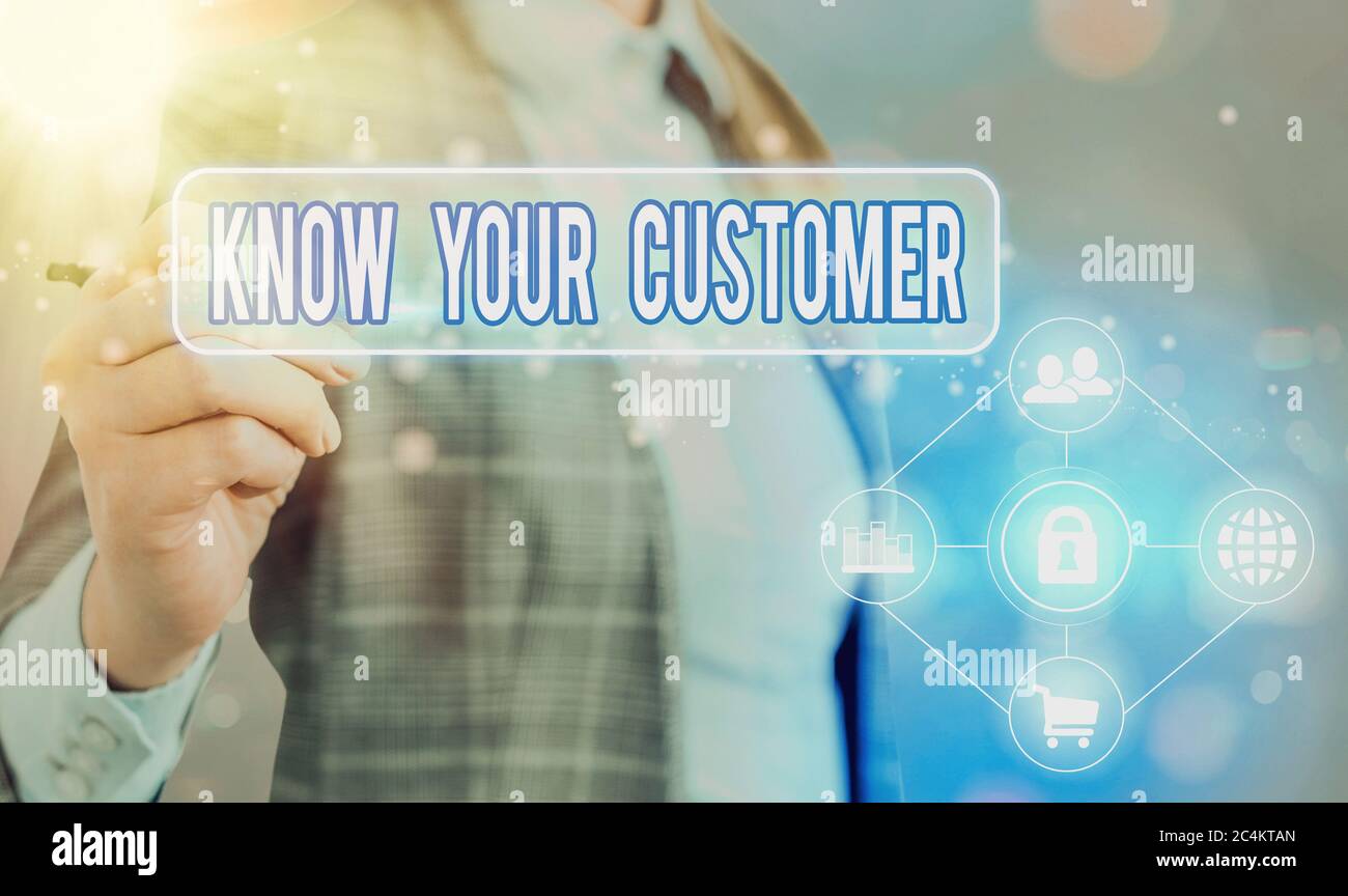 Text sign showing Know Your Customer. Business photo text The idea of ...
