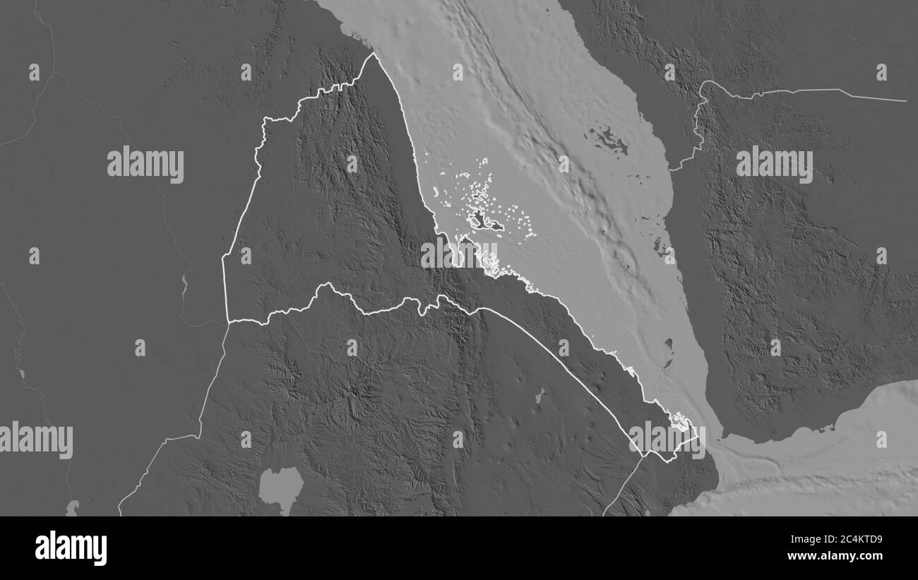 Outlined shape of the Eritrea area. Bilevel elevation map with surface ...