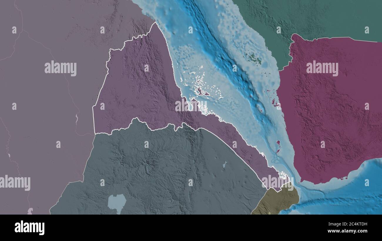 Outlined shape of the Eritrea area. Colored and bumped map of the ...