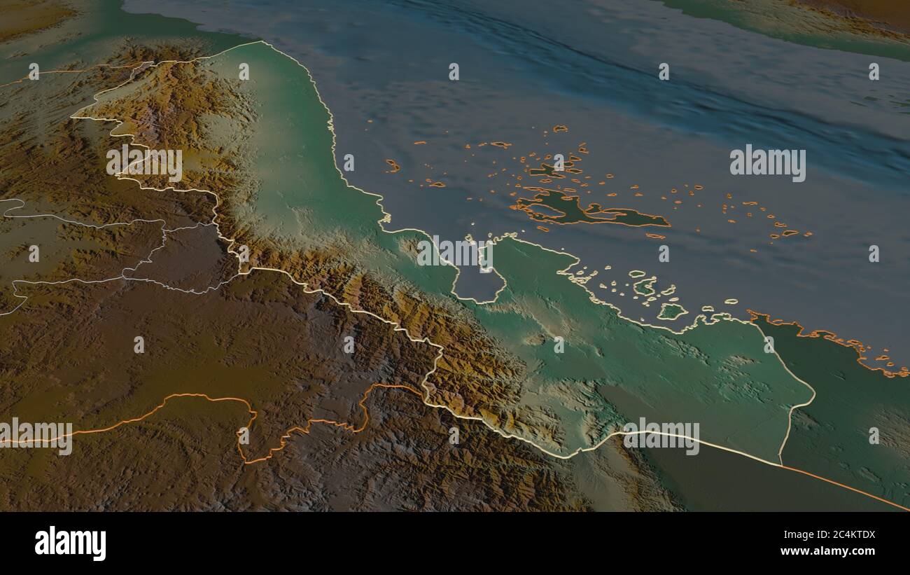 Zoom in on Semenawi Keyih Bahri (region of Eritrea) outlined. Oblique ...
