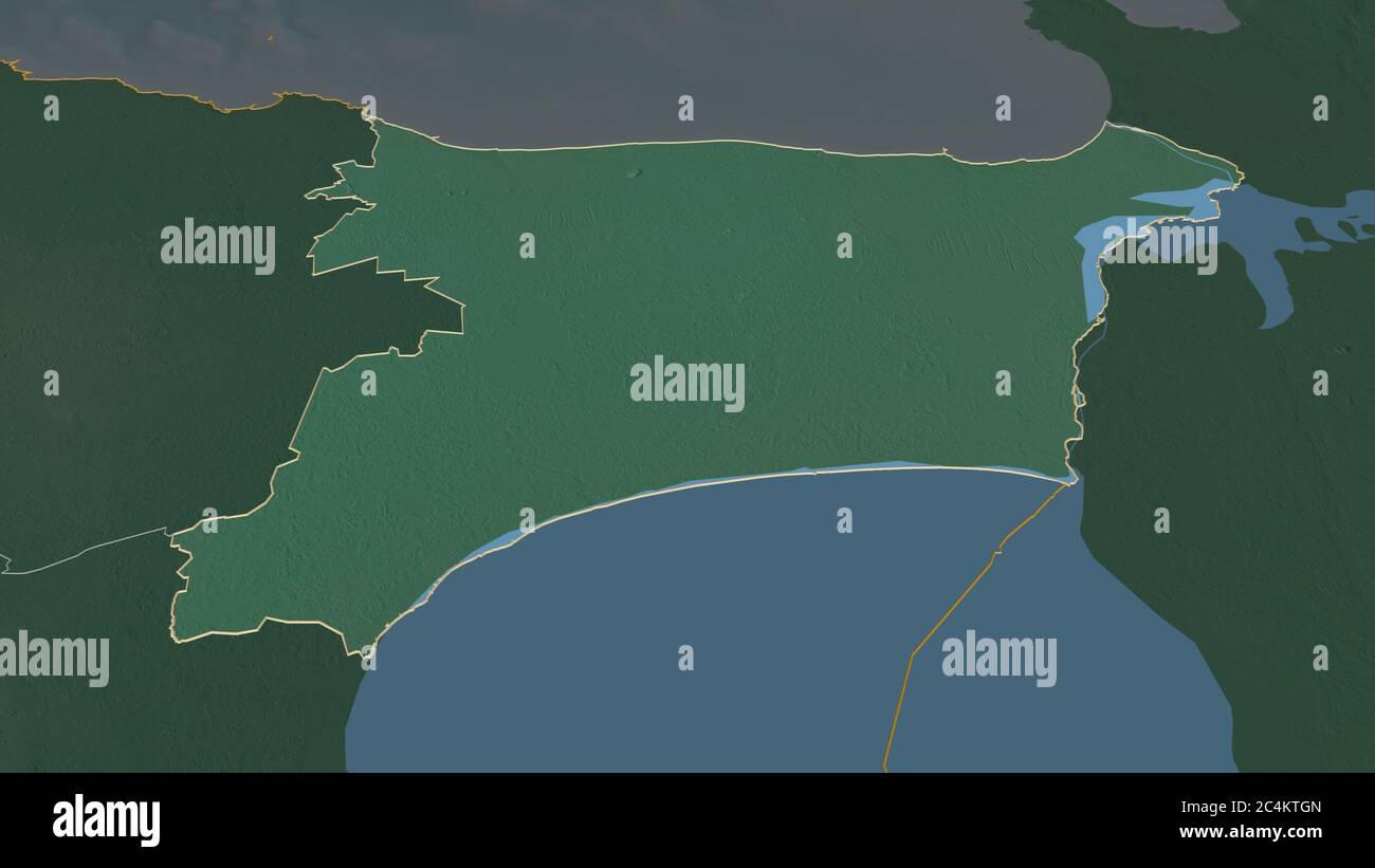 Zoom in on Ida-Viru (county of Estonia) outlined. Oblique perspective ...