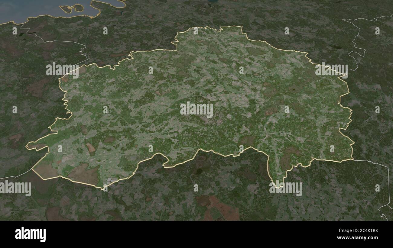 Zoom in on Rapla (county of Estonia) outlined. Oblique perspective ...