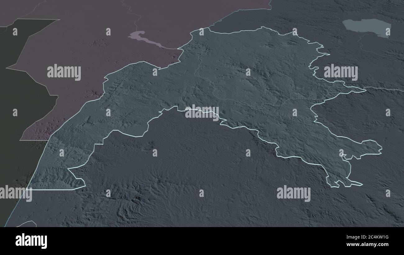 Zoom in on Benshangul-Gumaz (state of Ethiopia) outlined. Oblique ...