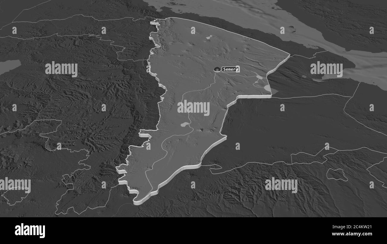 Zoom in on Afar (state of Ethiopia) extruded. Oblique perspective ...