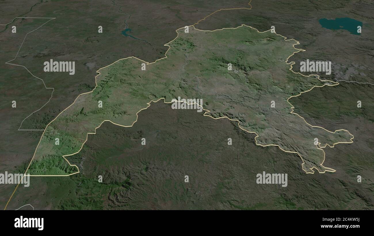Zoom in on Benshangul-Gumaz (state of Ethiopia) outlined. Oblique ...