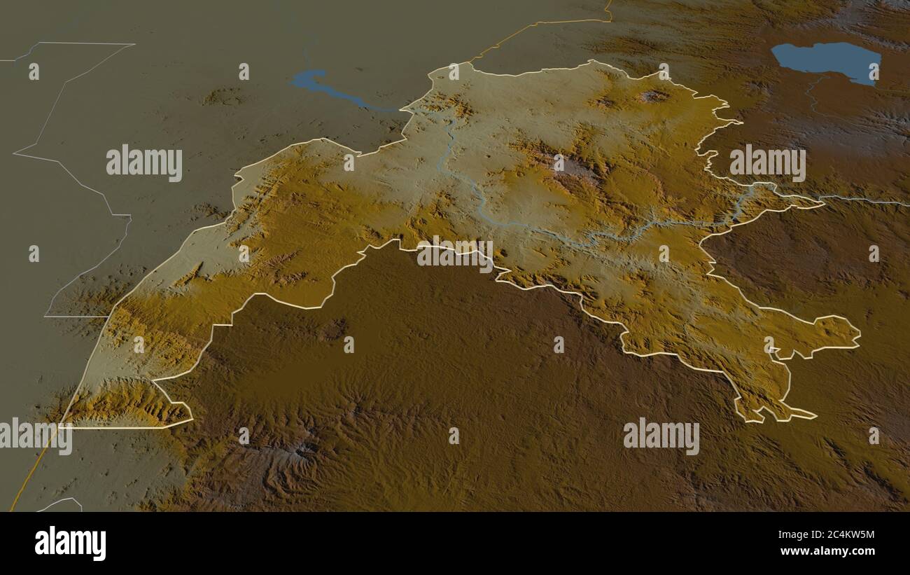 Zoom in on Benshangul-Gumaz (state of Ethiopia) outlined. Oblique ...