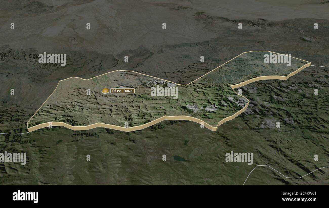 Zoom in on Dire Dawa (city of Ethiopia) extruded. Oblique perspective ...