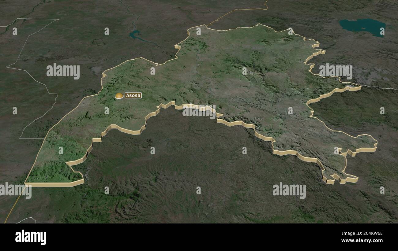 Zoom in on Benshangul-Gumaz (state of Ethiopia) extruded. Oblique ...