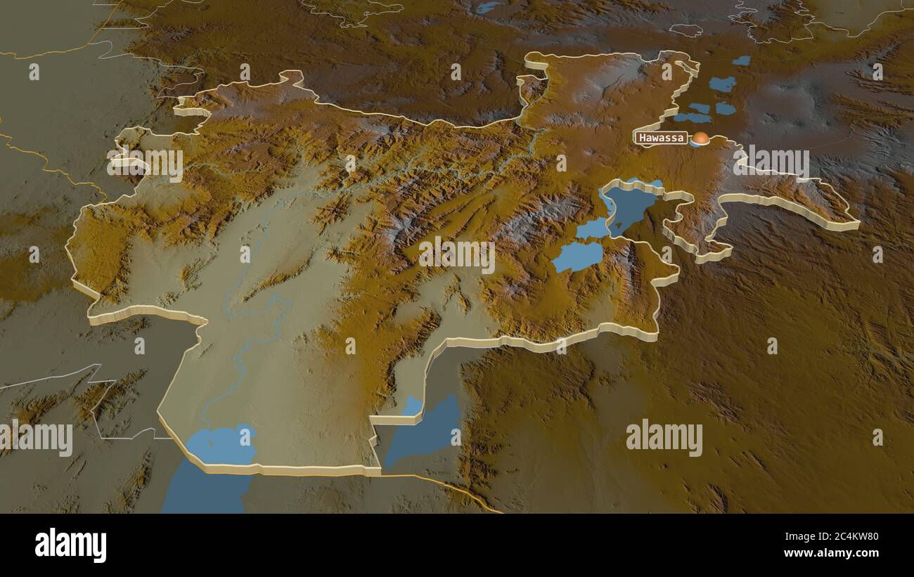 Zoom in on Southern Nations (state of Ethiopia) extruded. Oblique ...