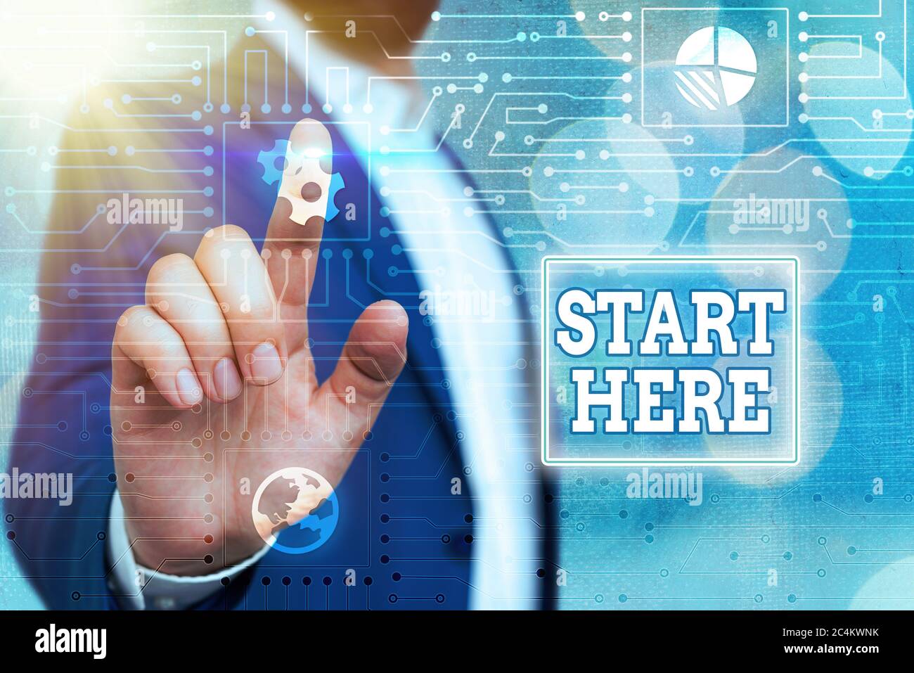 Text sign showing Start Here. Business photo showcasing an act of ...