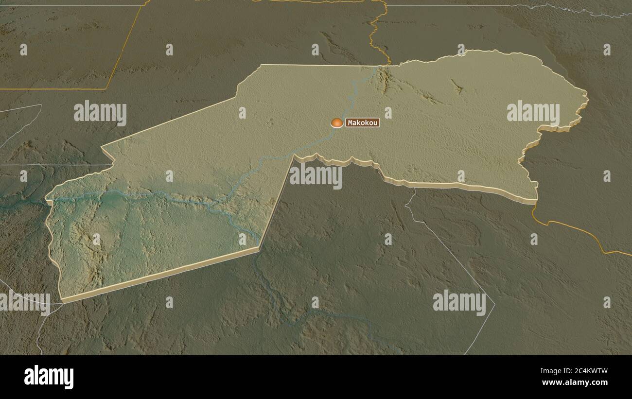 Zoom in on Ogooué-Ivindo (province of Gabon) extruded. Oblique ...