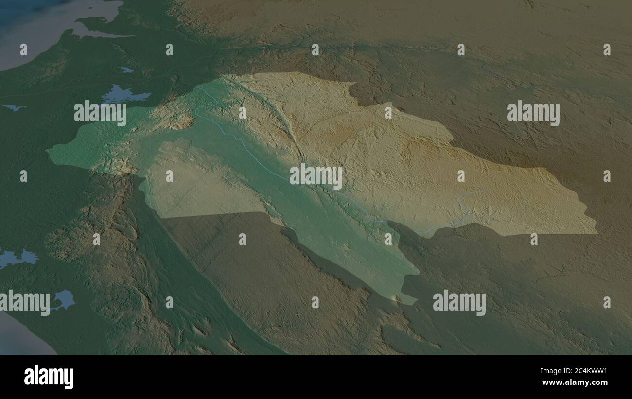 Zoom in on Ngounié (province of Gabon) outlined. Oblique perspective ...