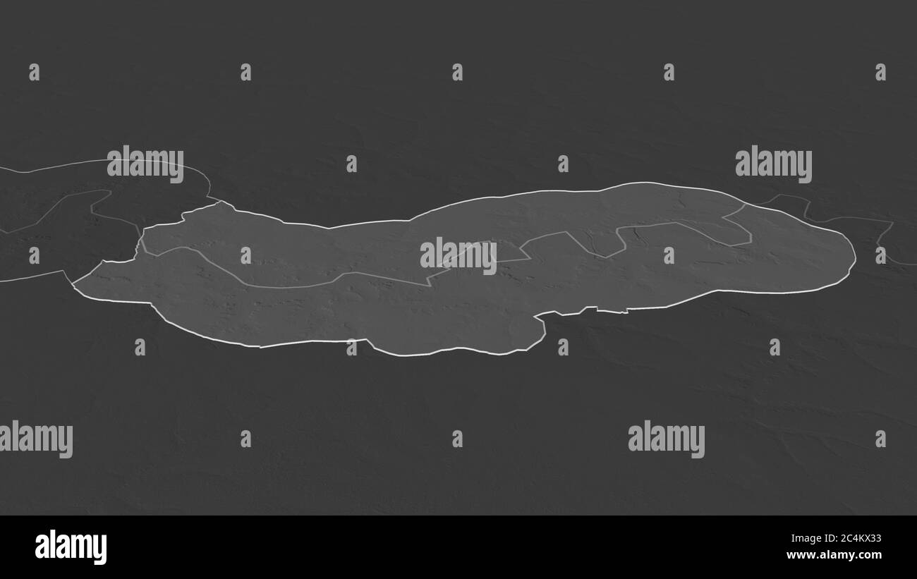 Zoom in on Upper River (division of Gambia) outlined. Oblique ...