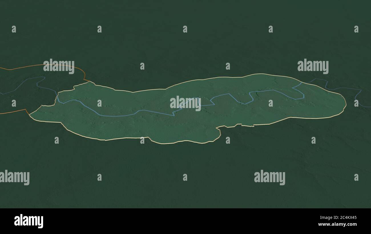 Zoom in on Upper River (division of Gambia) outlined. Oblique ...