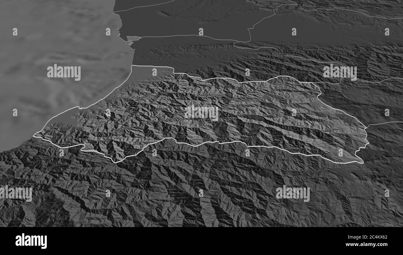 Zoom in on Ajaria (autonomous republic of Georgia) outlined. Oblique ...
