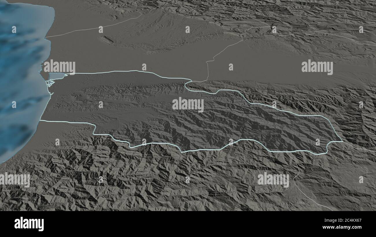 Zoom in on Guria (region of Georgia) outlined. Oblique perspective ...