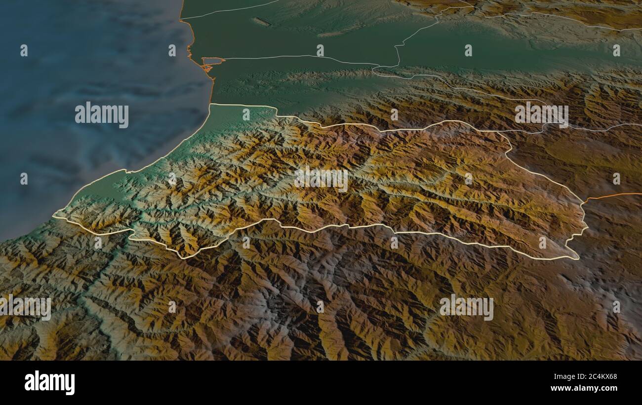 Zoom in on Ajaria (autonomous republic of Georgia) outlined. Oblique ...