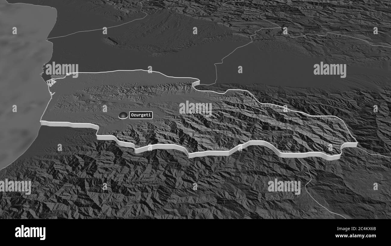 Zoom in on Guria (region of Georgia) extruded. Oblique perspective ...