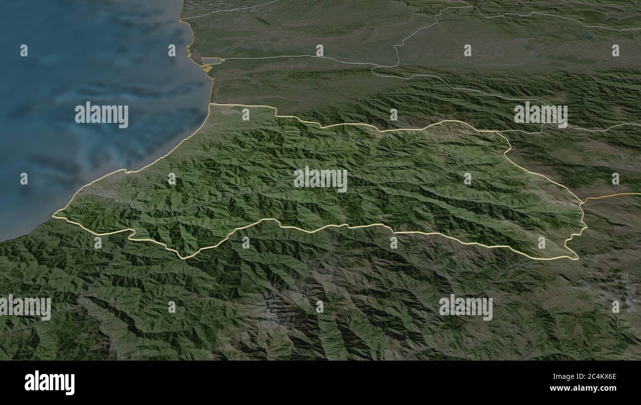 Zoom in on Ajaria (autonomous republic of Georgia) outlined. Oblique ...