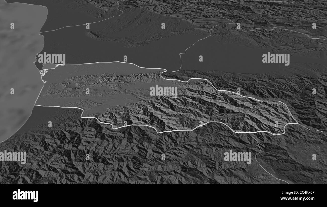 Zoom in on Guria (region of Georgia) outlined. Oblique perspective ...