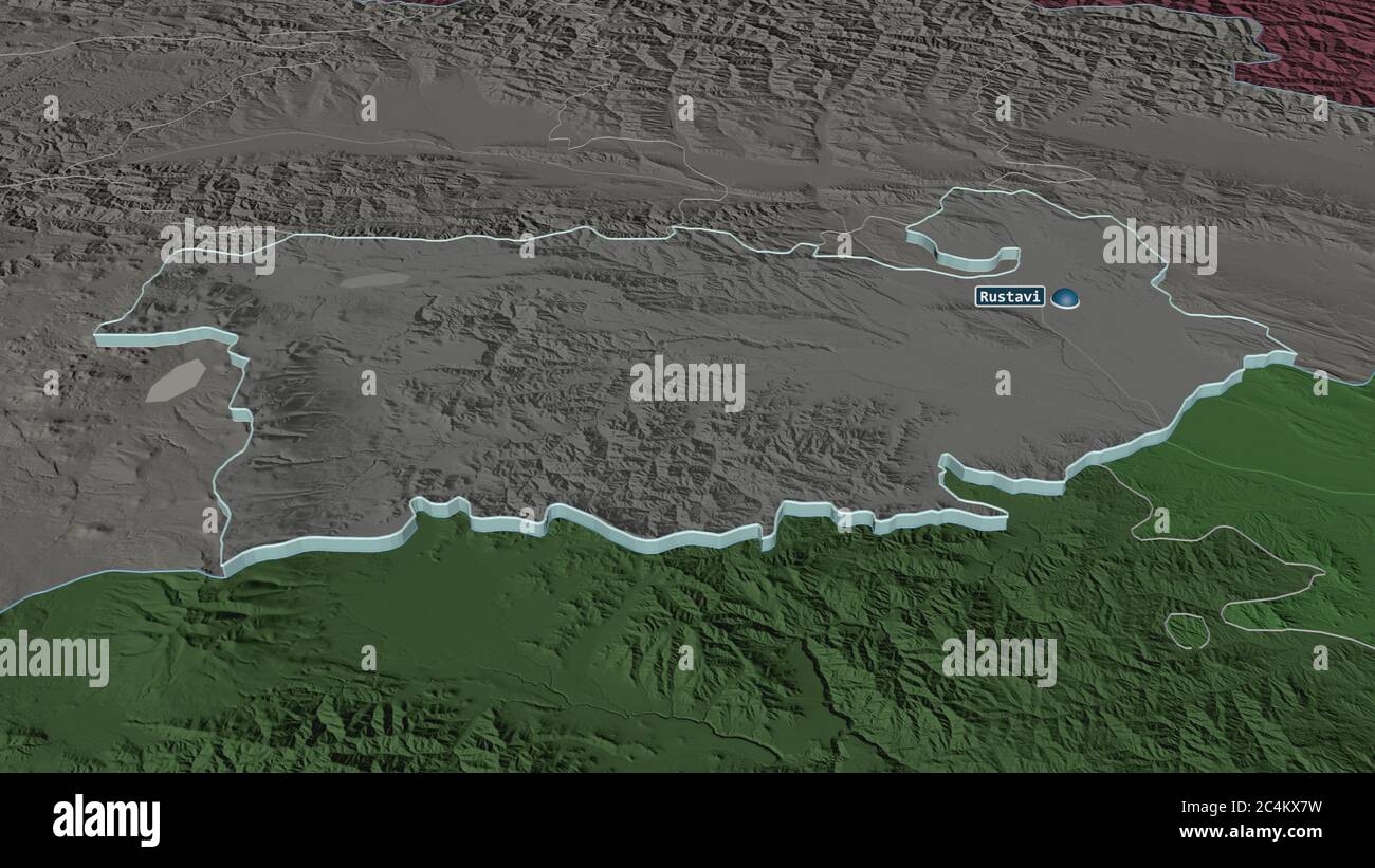 Zoom in on Kvemo Kartli (region of Georgia) extruded. Oblique ...