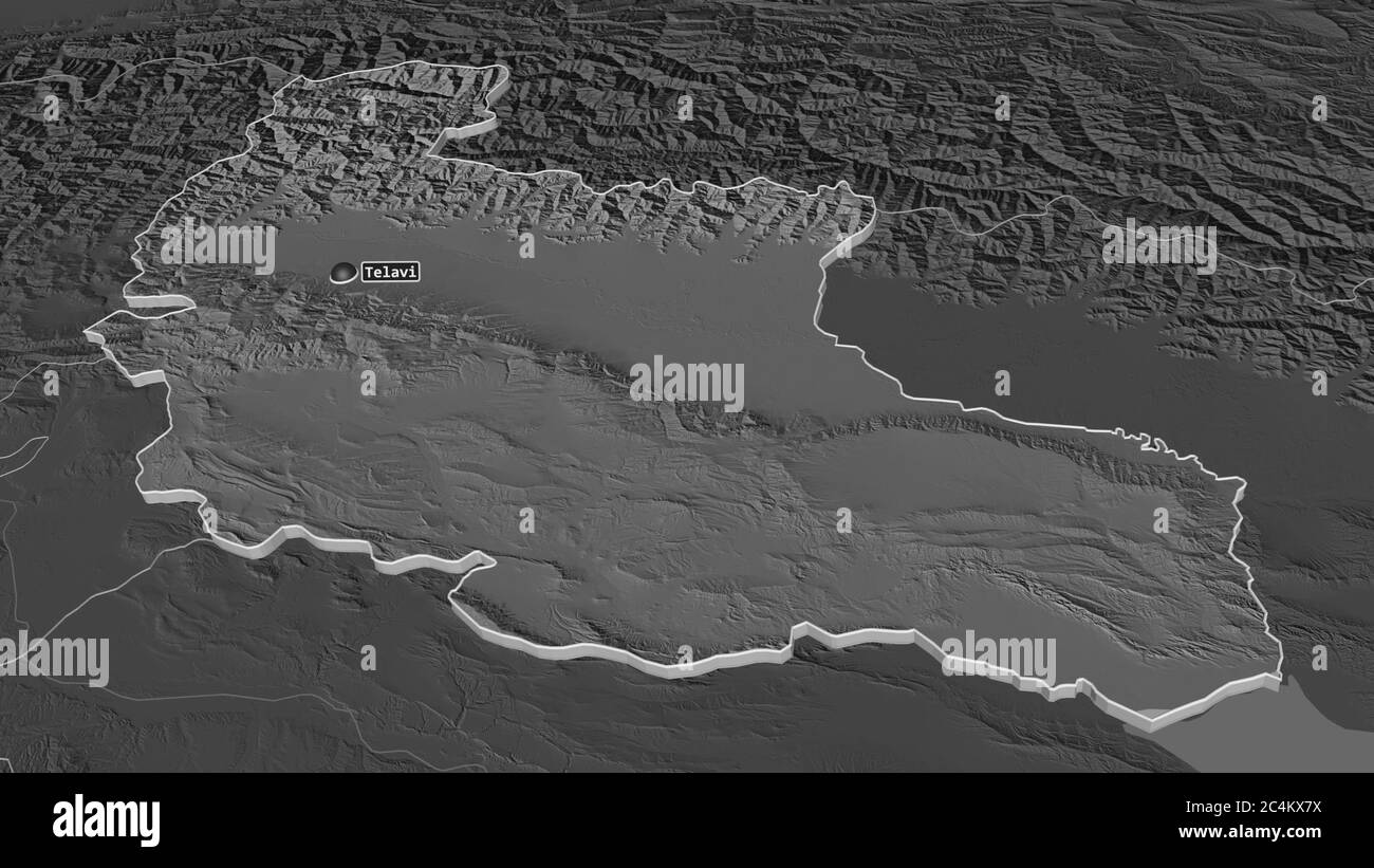 Zoom in on Kakheti (region of Georgia) extruded. Oblique perspective ...