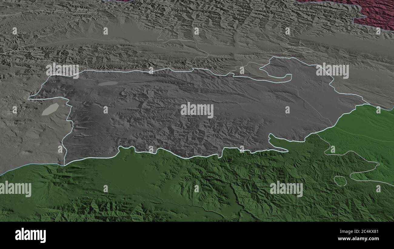 Zoom in on Kvemo Kartli (region of Georgia) outlined. Oblique ...