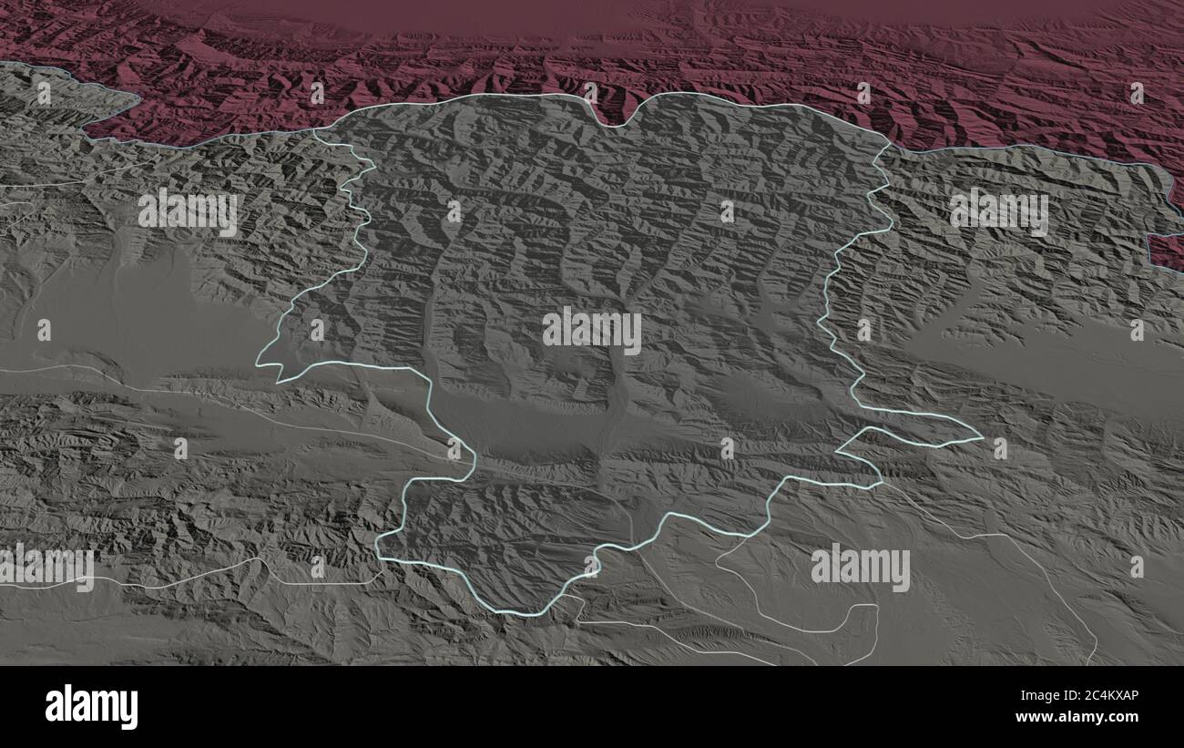Zoom in on Mtskheta-Mtianeti (region of Georgia) outlined. Oblique ...