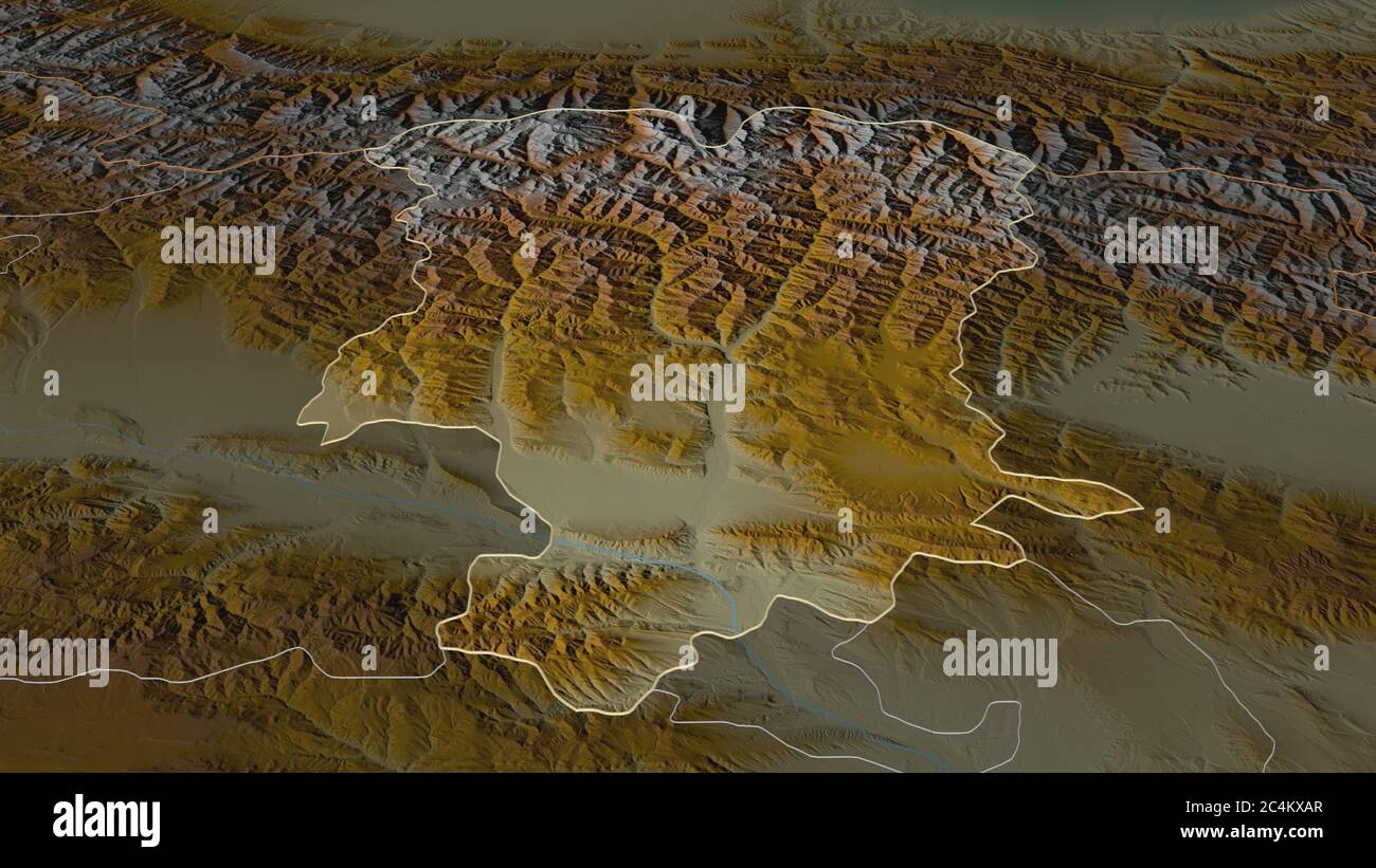 Zoom in on Mtskheta-Mtianeti (region of Georgia) outlined. Oblique ...