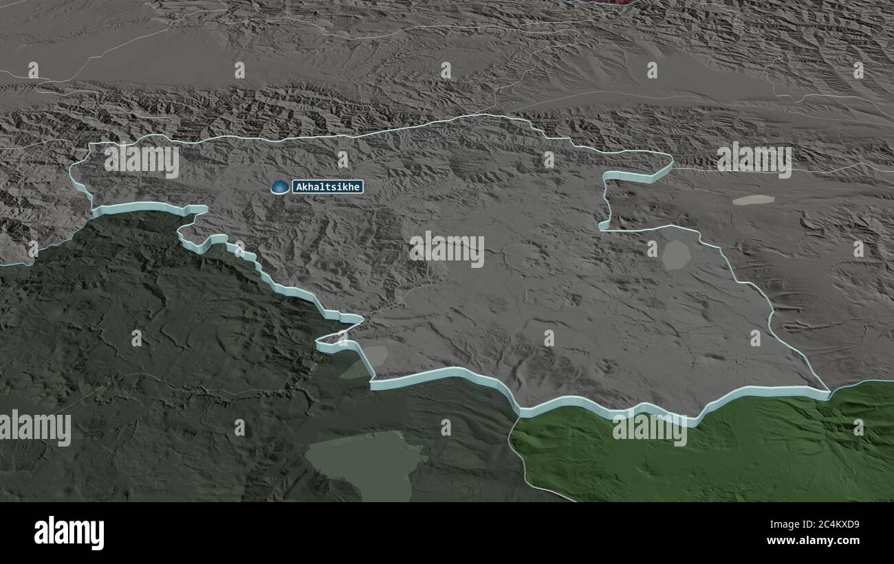 Zoom in on Samtskhe-Javakheti (region of Georgia) extruded. Oblique ...