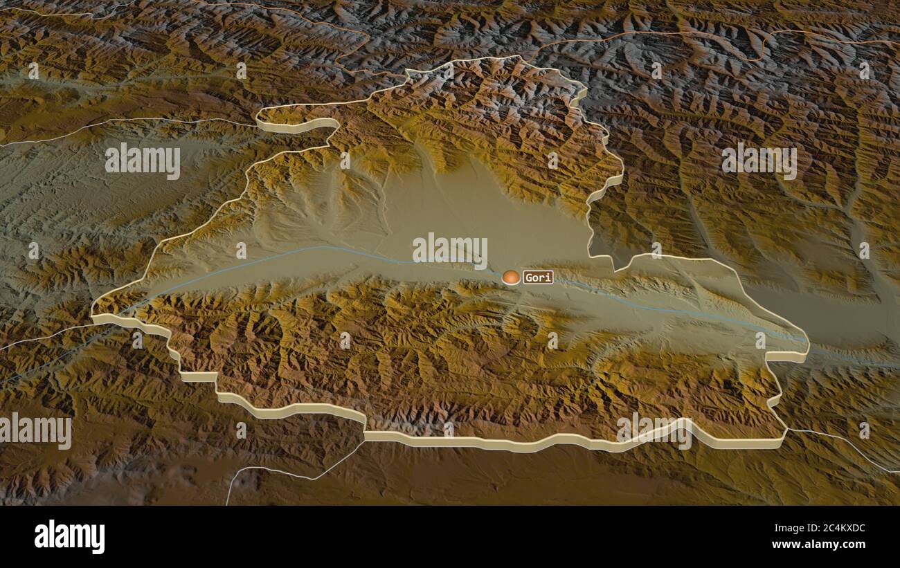 Zoom in on Shida Kartli (region of Georgia) extruded. Oblique ...