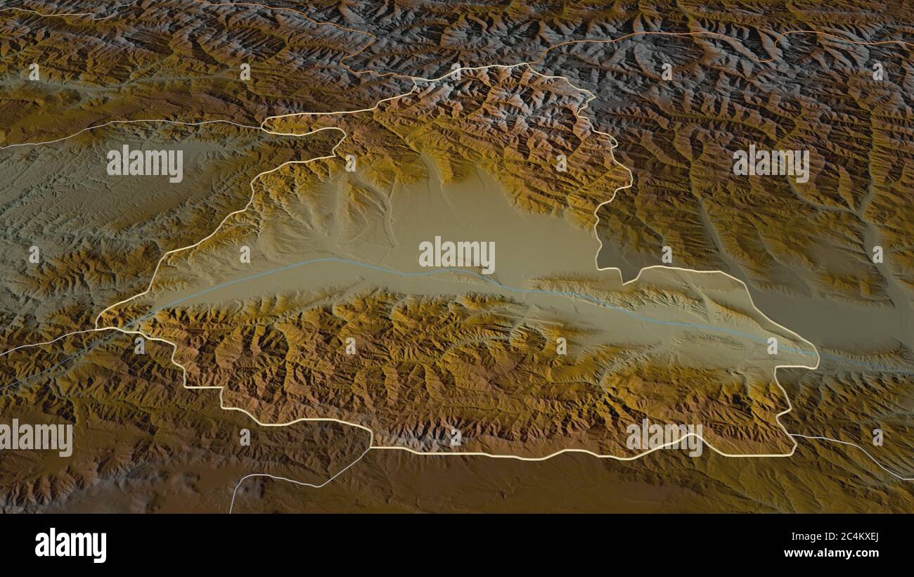 Zoom in on Shida Kartli (region of Georgia) outlined. Oblique ...