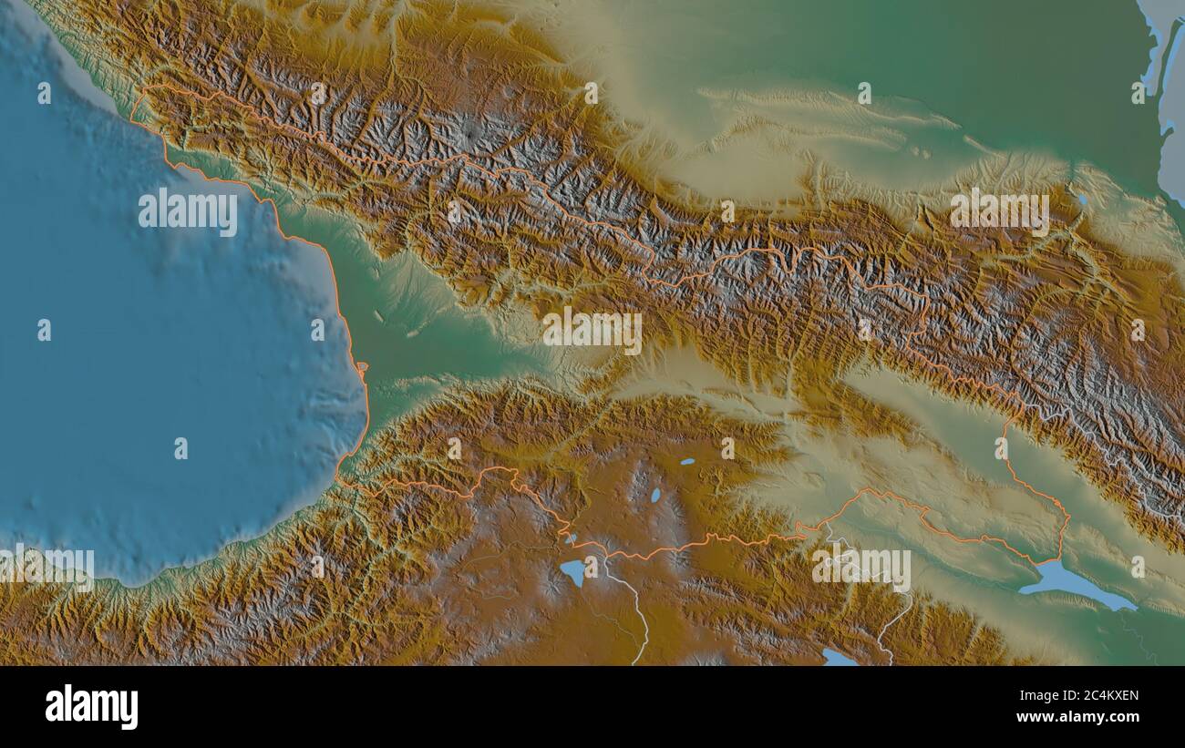 Outlined shape of the Georgia area. Topographic relief map with surface ...