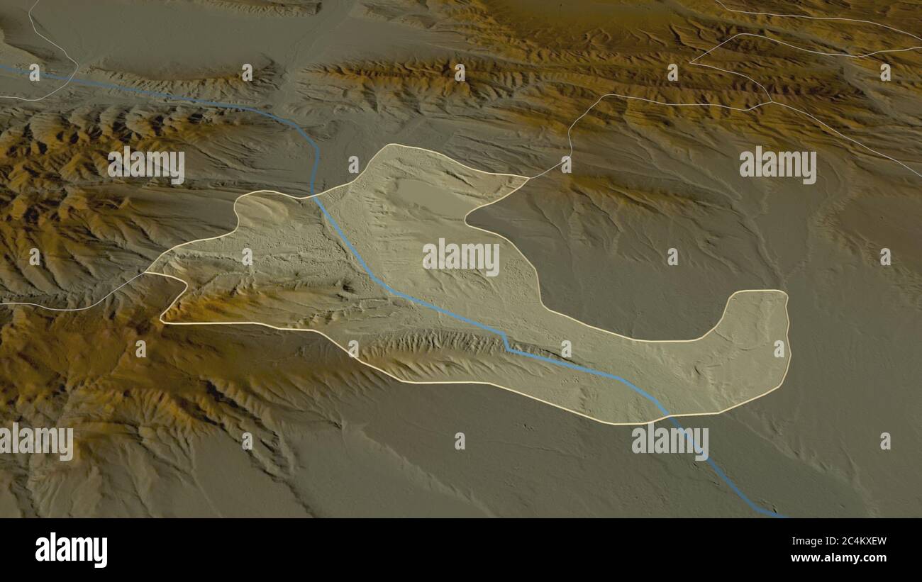 Zoom in on Tbilisi (independent city of Georgia) outlined. Oblique ...