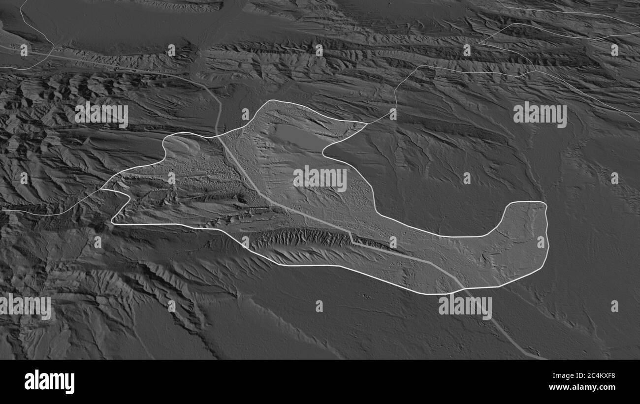 Zoom in on Tbilisi (independent city of Georgia) outlined. Oblique ...