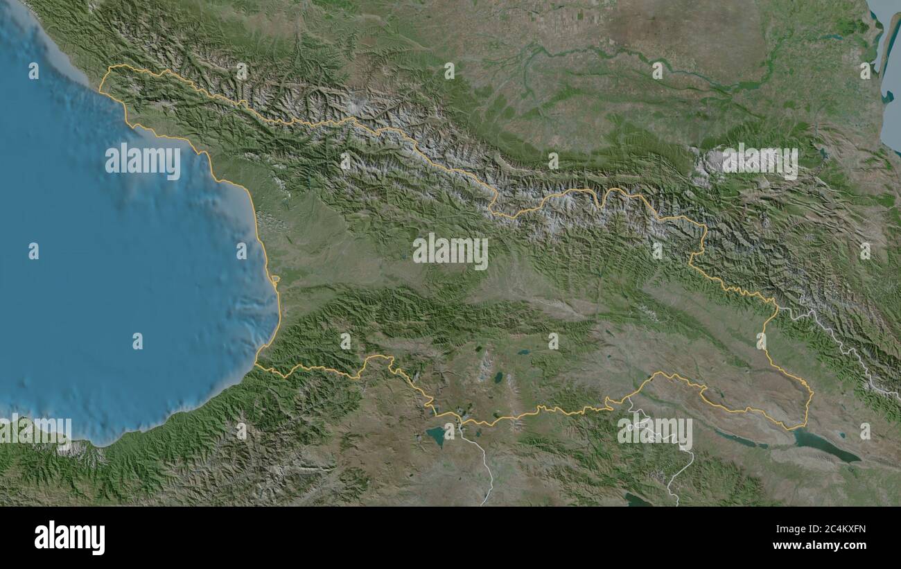 Outlined shape of the Georgia area. Satellite imagery. 3D rendering ...