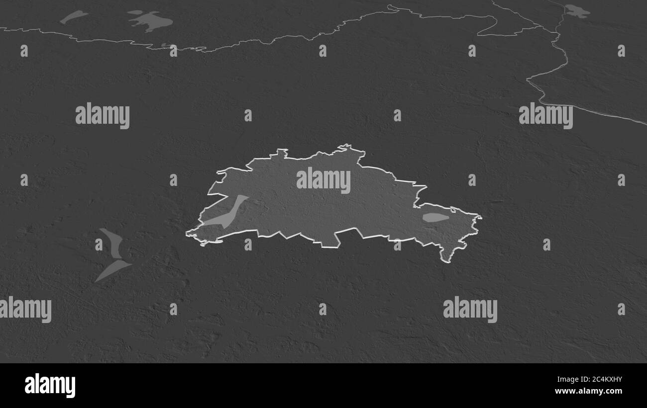 Zoom in on Berlin (state of Germany) outlined. Oblique perspective ...
