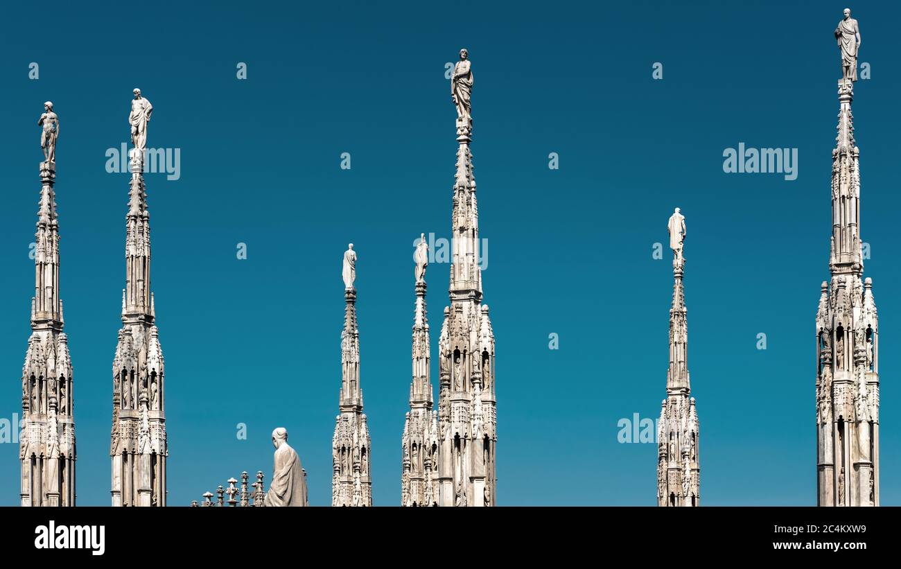 Milan Cathedral roof, Italy. Famous Milan Cathedral or Duomo di Milano ...