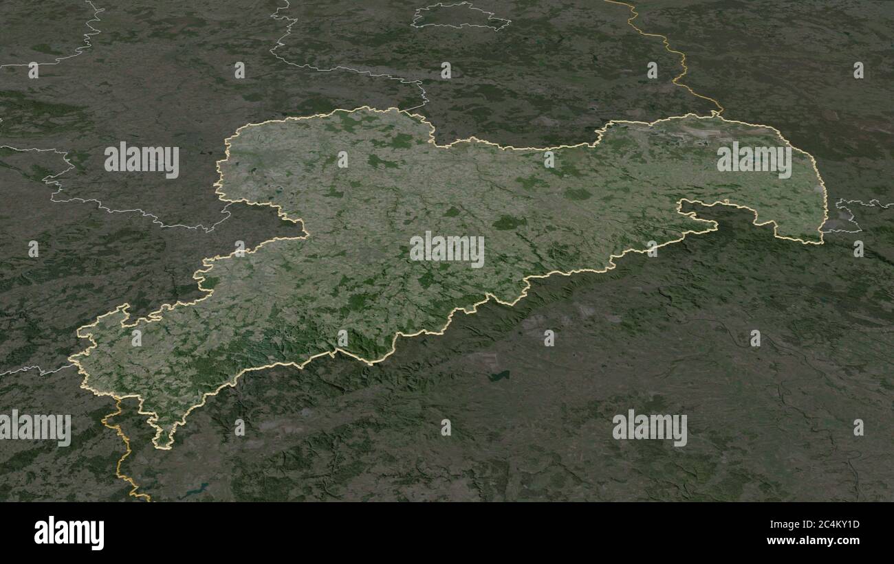 Zoom in on Sachsen (state of Germany) outlined. Oblique perspective ...
