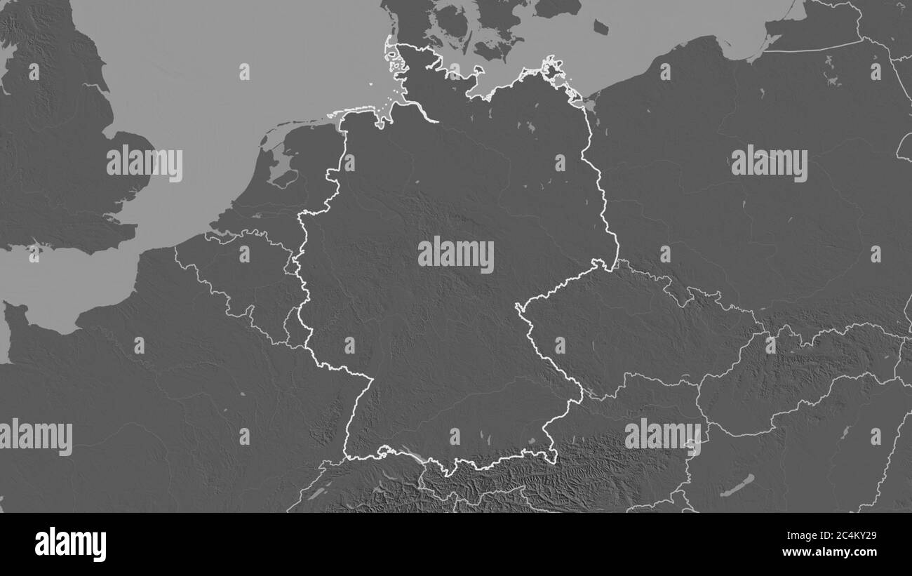Outlined shape of the Germany area. Bilevel elevation map with surface ...
